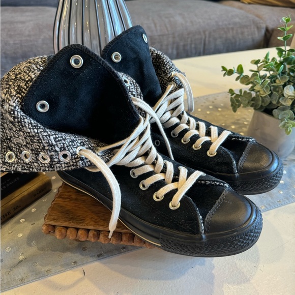 Converse | Shoes | Converse All Star Hi Black Suede Tweed Fold Down ...